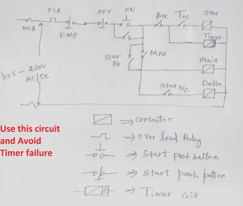 How to avoid star delta Timer failure in star delta starter | Electrical4u