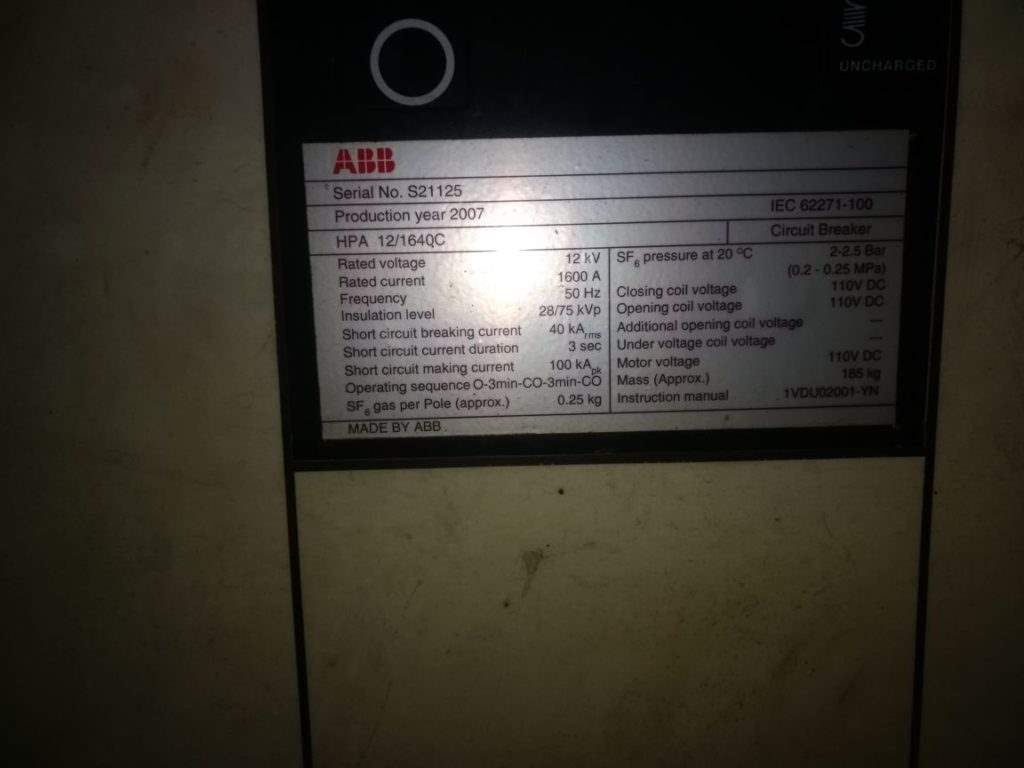 SF6 Circuit Breaker Nameplate Details Explanation | Electrical4u