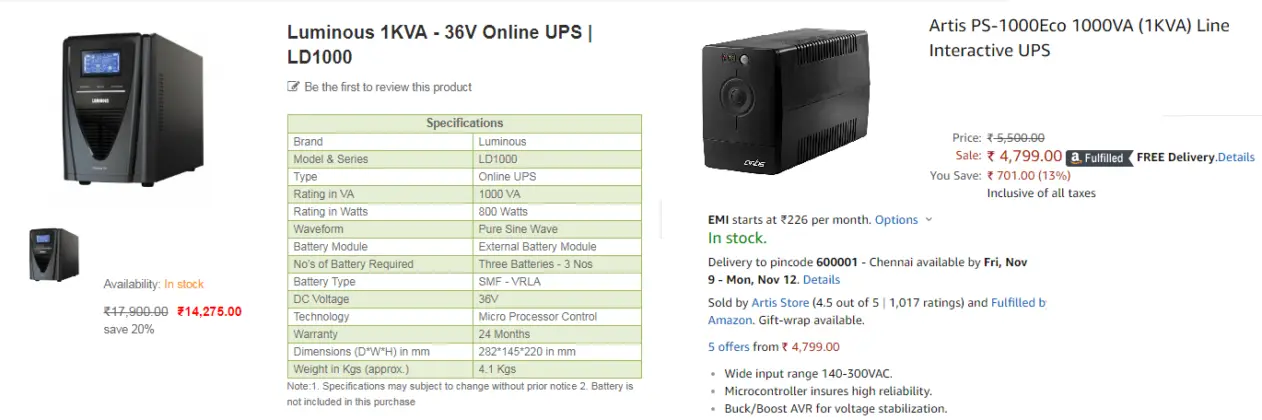 Top 10 Difference Between Online UPS and OffLine UPS | Electrical4u