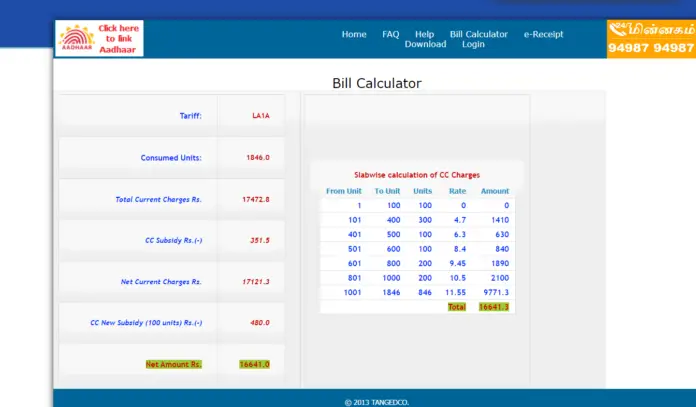TNEB Electricity Bill Calculator, Per Unit Rate 2024-25